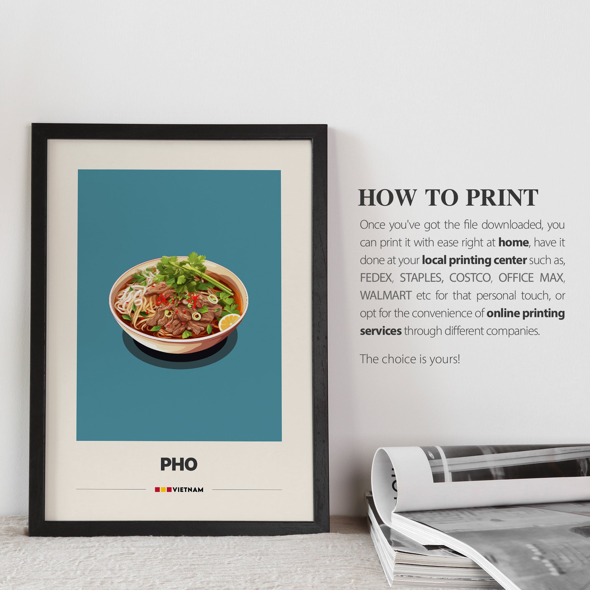 Pho Poster | Vietnamese Food | Minimalist Cafe Art Deco | Printable ...