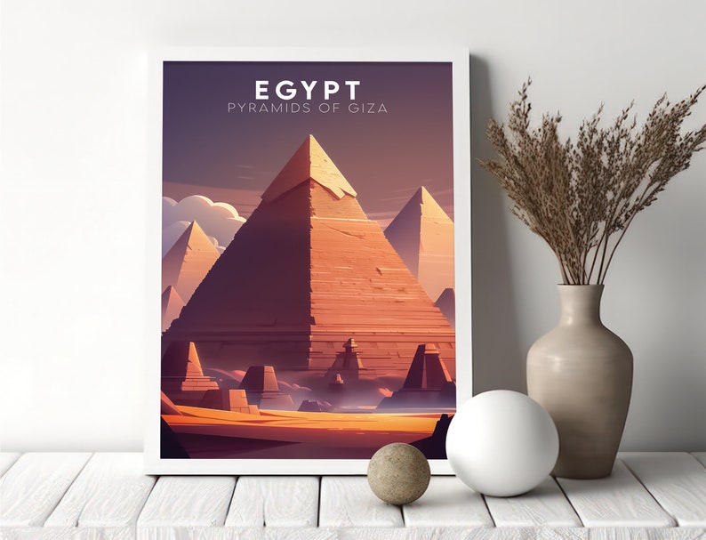 Egypt Travel Poster, Pyramids of Giza Art Print, Home Decor Wall Art ...