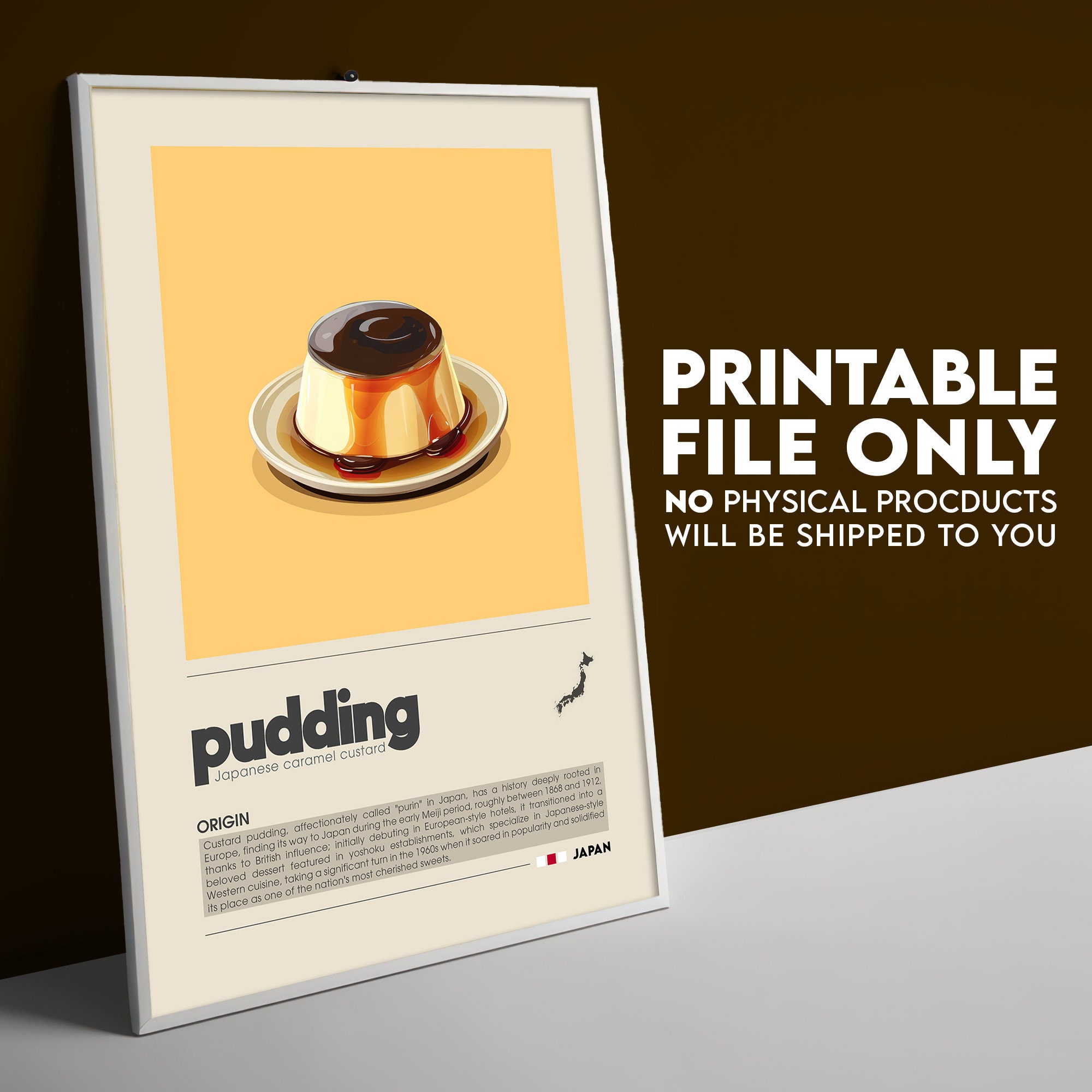 Pudding Poster Minimalist Japanese Dessert Art Deco Kitchen, Cafe ...