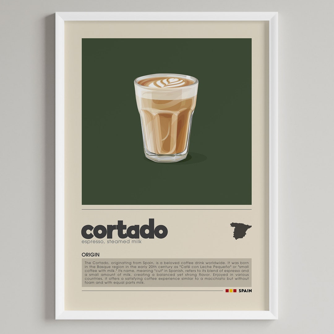 Cortado Poster | Spanish Coffee | Minimalist Cafe Decor | Printable ...