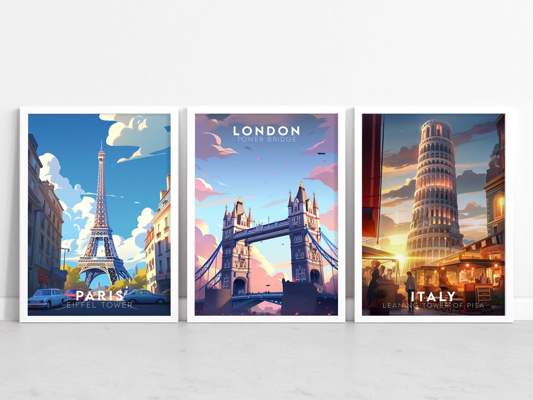 Europe Travel Poster Set of 3, Iconic Landmark Art Print, Home Decor ...
