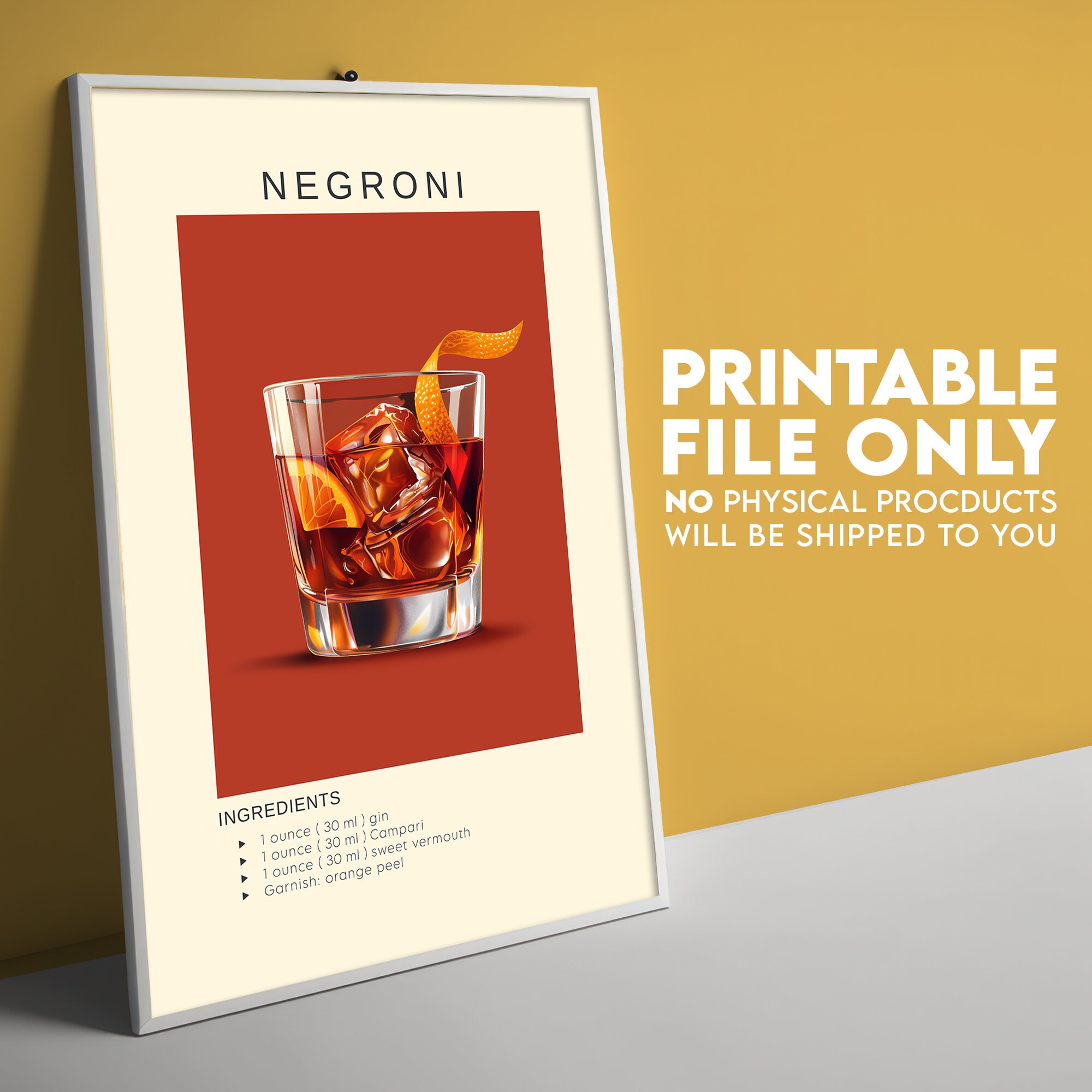Negroni Cocktail Poster | Minimalist Bar Cart Decor | Gin Lover ...