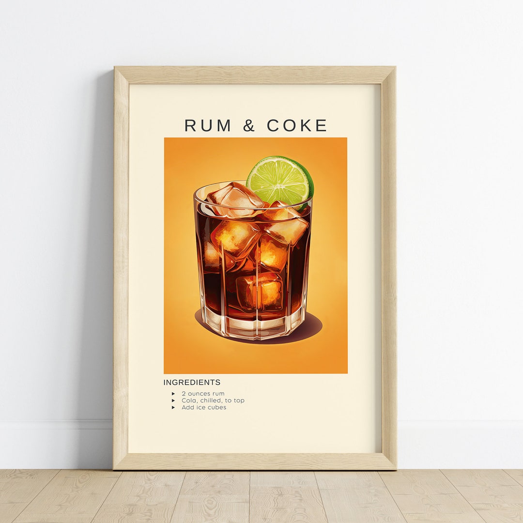 Rum & Coke Cocktail Art Print Bar Cart Wall Decor Printable Alcohol ...