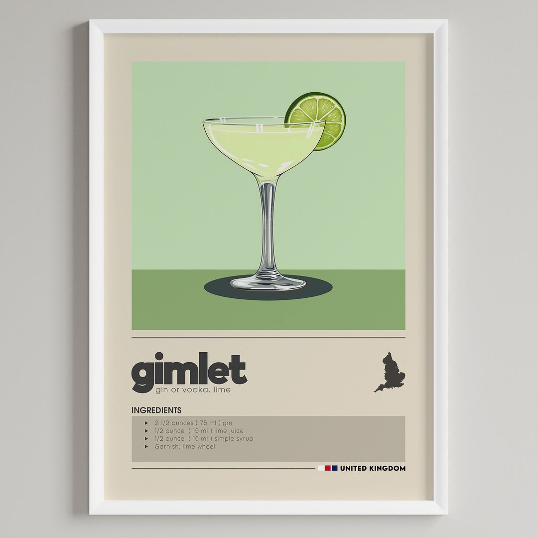 Gimlet Cocktail Cocktail Poster | Minimalist Bar Cart Decor | Gin Lover ...