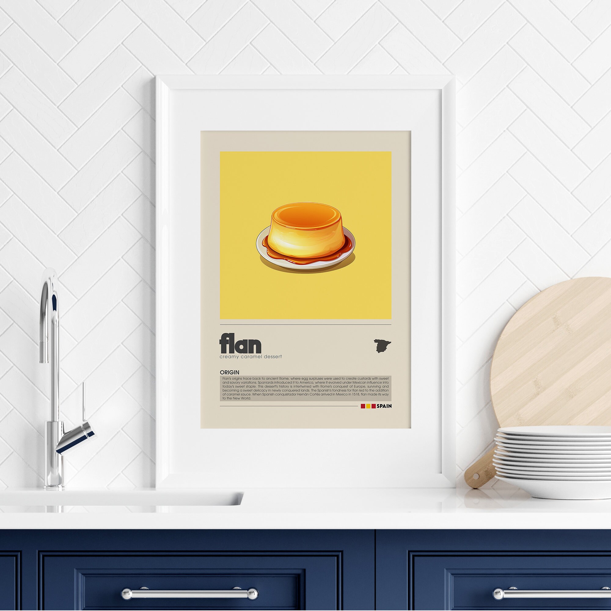 Flan Poster | Minimalist Spanish Dessert Art Deco | Kitchen, Cafe ...