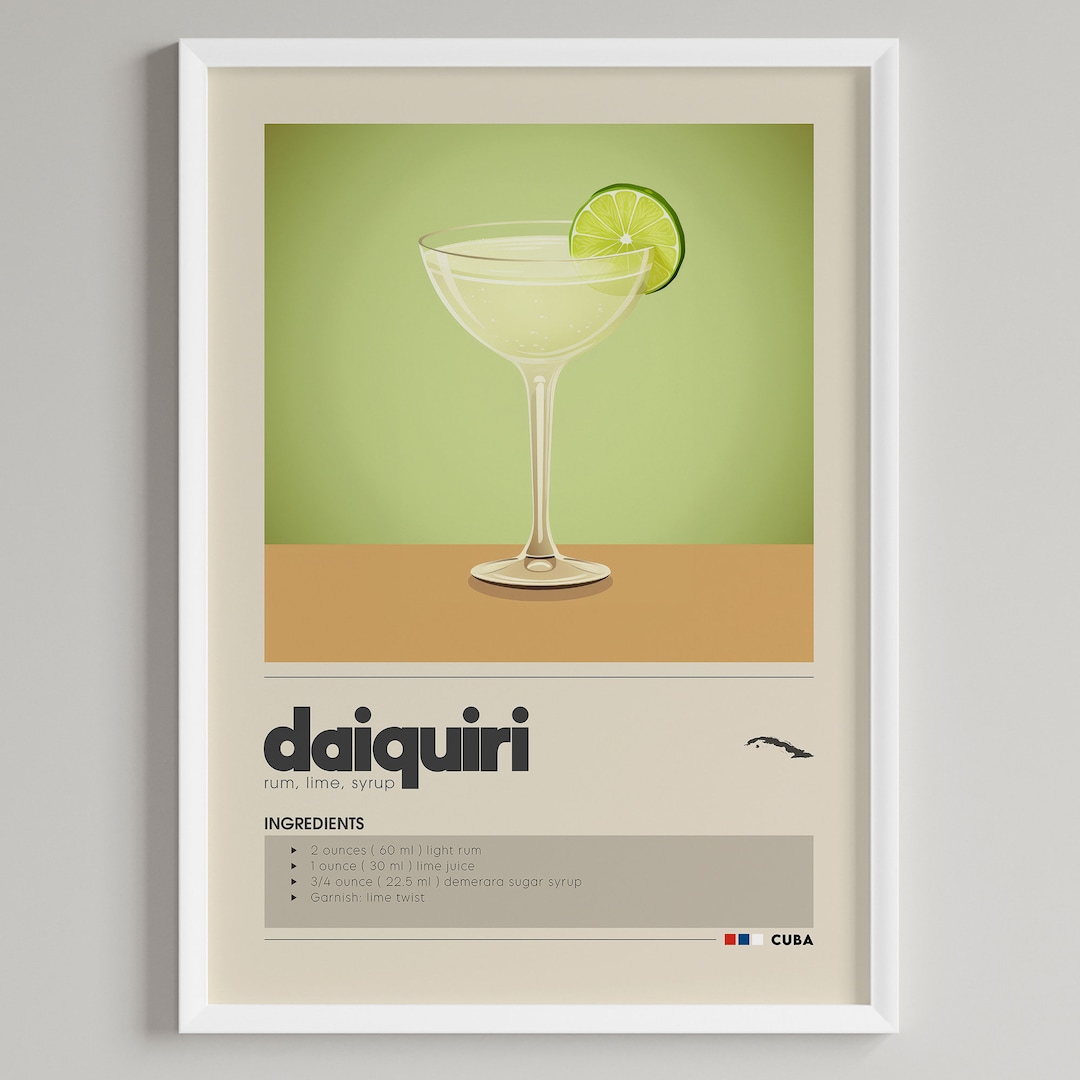 Classic Daiquiri Cocktail Poster | Minimalist Bar Cart Decor ...