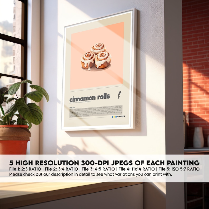 Cinnamon Rolls Poster Minimalist Swedish Dessert Art Deco Kitchen, Cafe ...