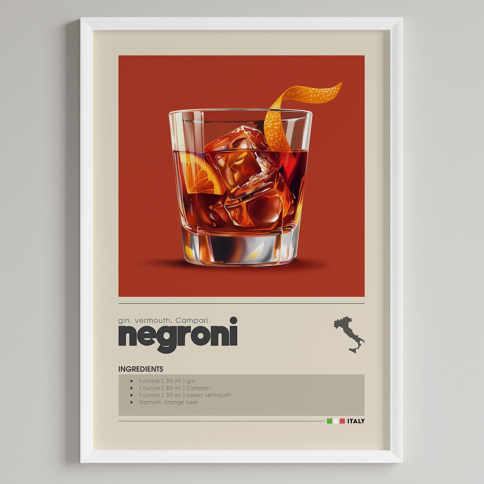 Negroni Cocktail Print | Minimalist Bar Cart Decor | Classic Drink ...
