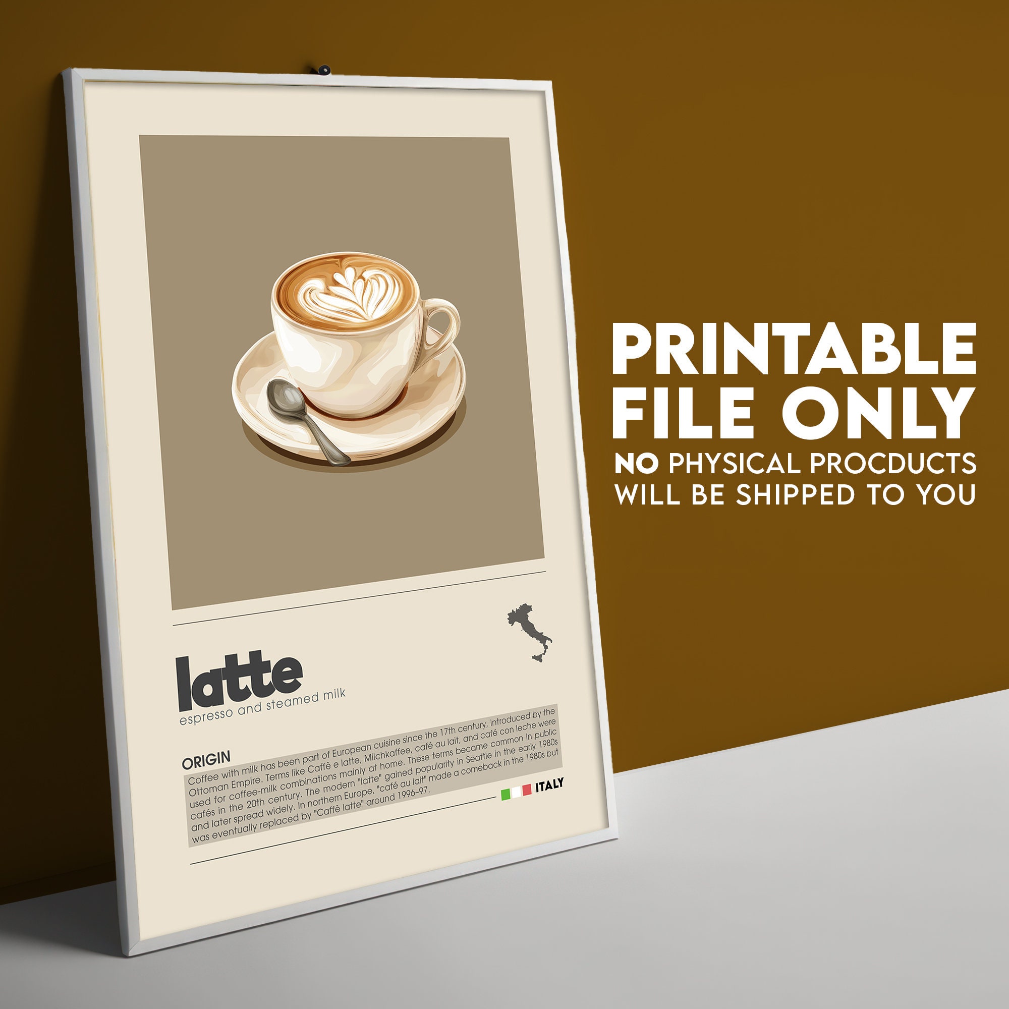 Latte Poster | Italian Coffee | Minimalist Wall Decor | Printable ...