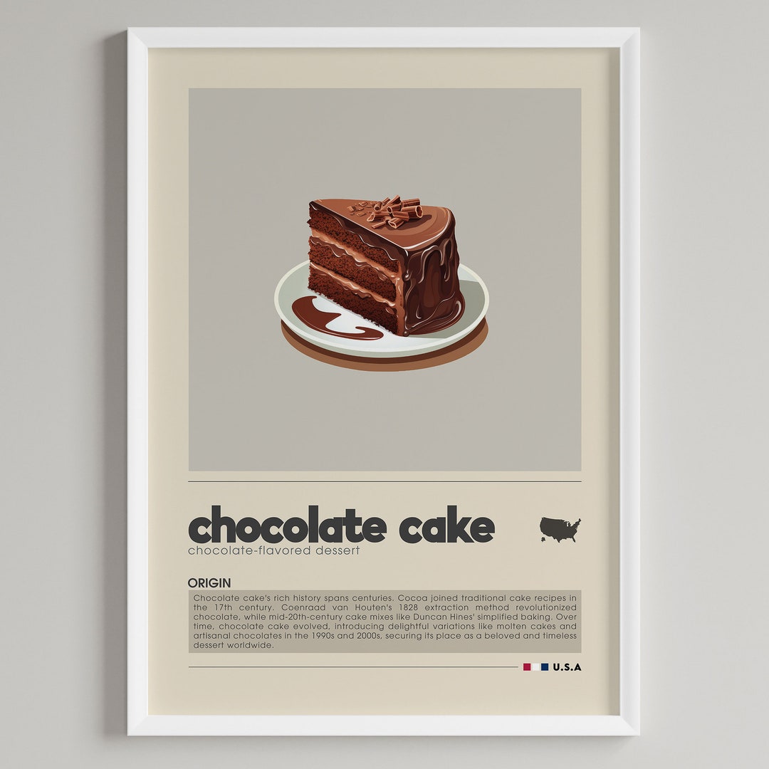 Chocolate Cake Poster | Minimalist American Dessert Art Deco | Kitchen ...
