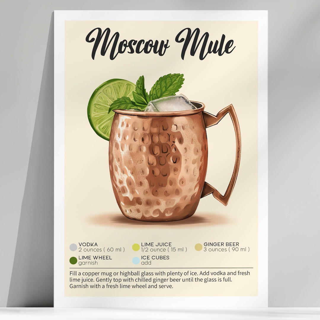 Printable Moscow Mule Recipe Card Set: Bar Cart Art (digital Download ...