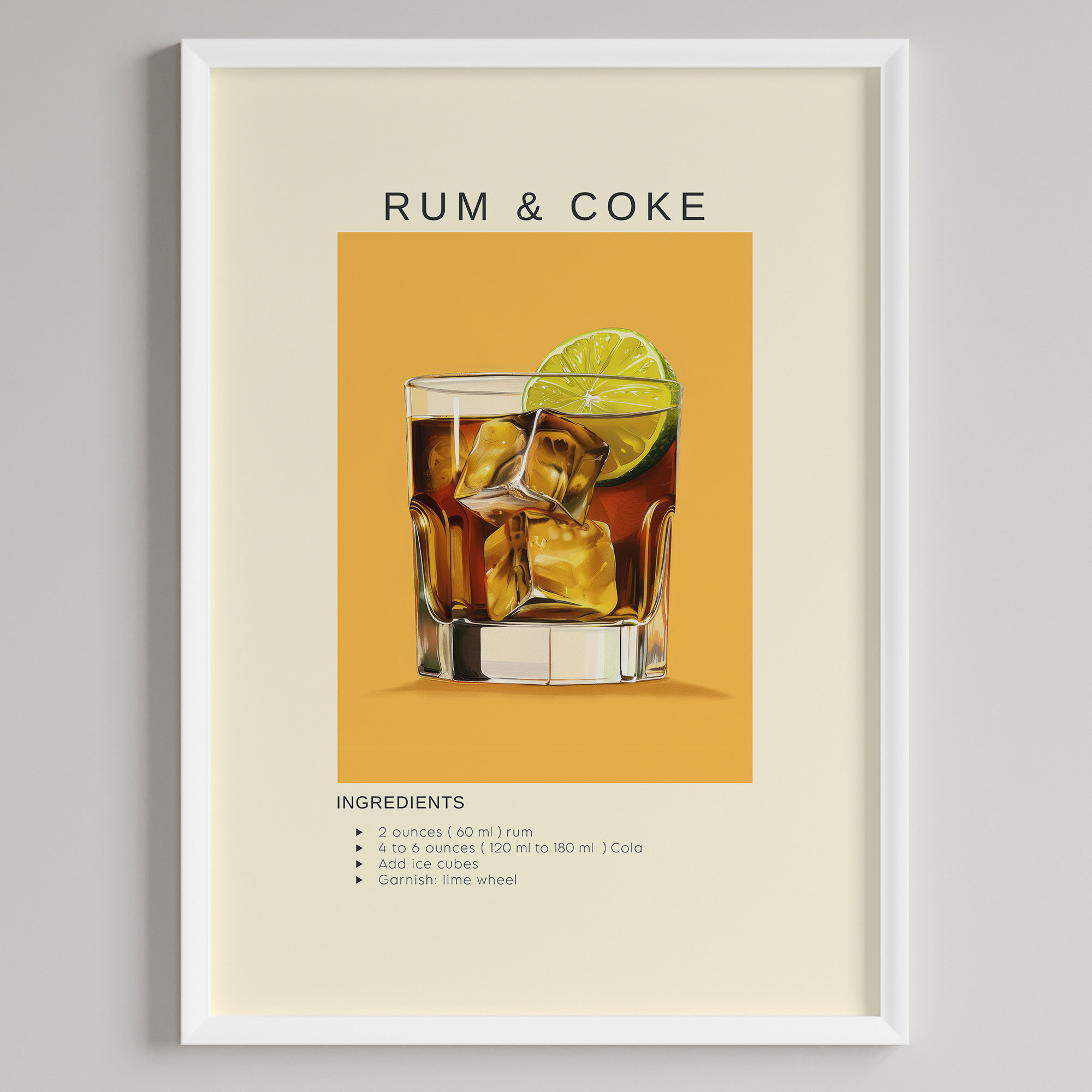Rum & Coke Cocktail Poster | Minimalist Bar Cart Decor | Printable ...
