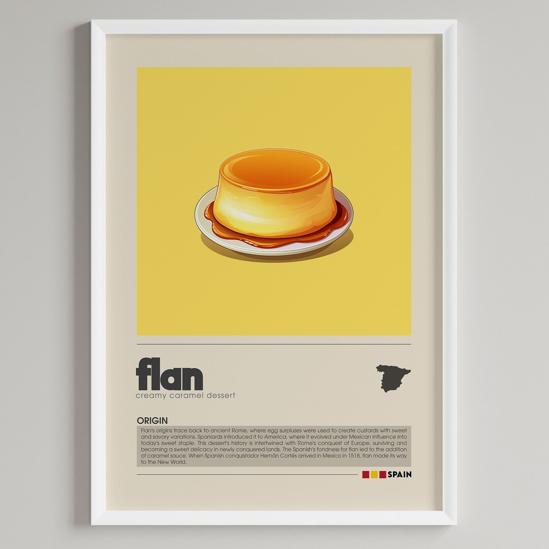 Flan Poster | Minimalist Spanish Dessert Art Deco | Kitchen, Cafe ...