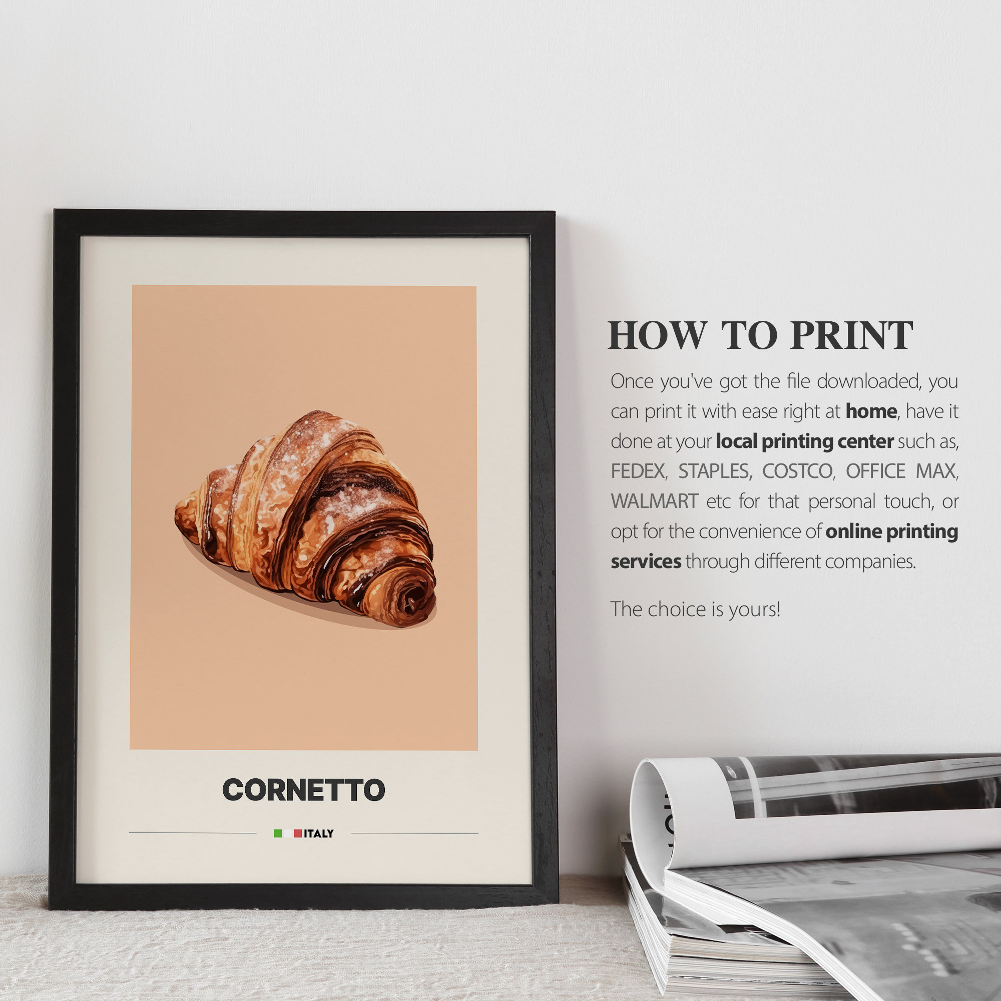Cornetto Poster | Italian Dessert | Minimalist Cafe Decor | Printable ...