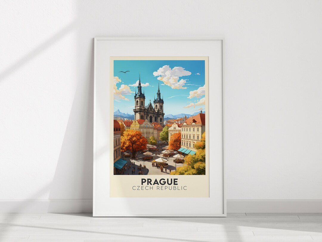 Prag Travel Poster Tschechien Europa Poster Retro Stadt Illustration ...