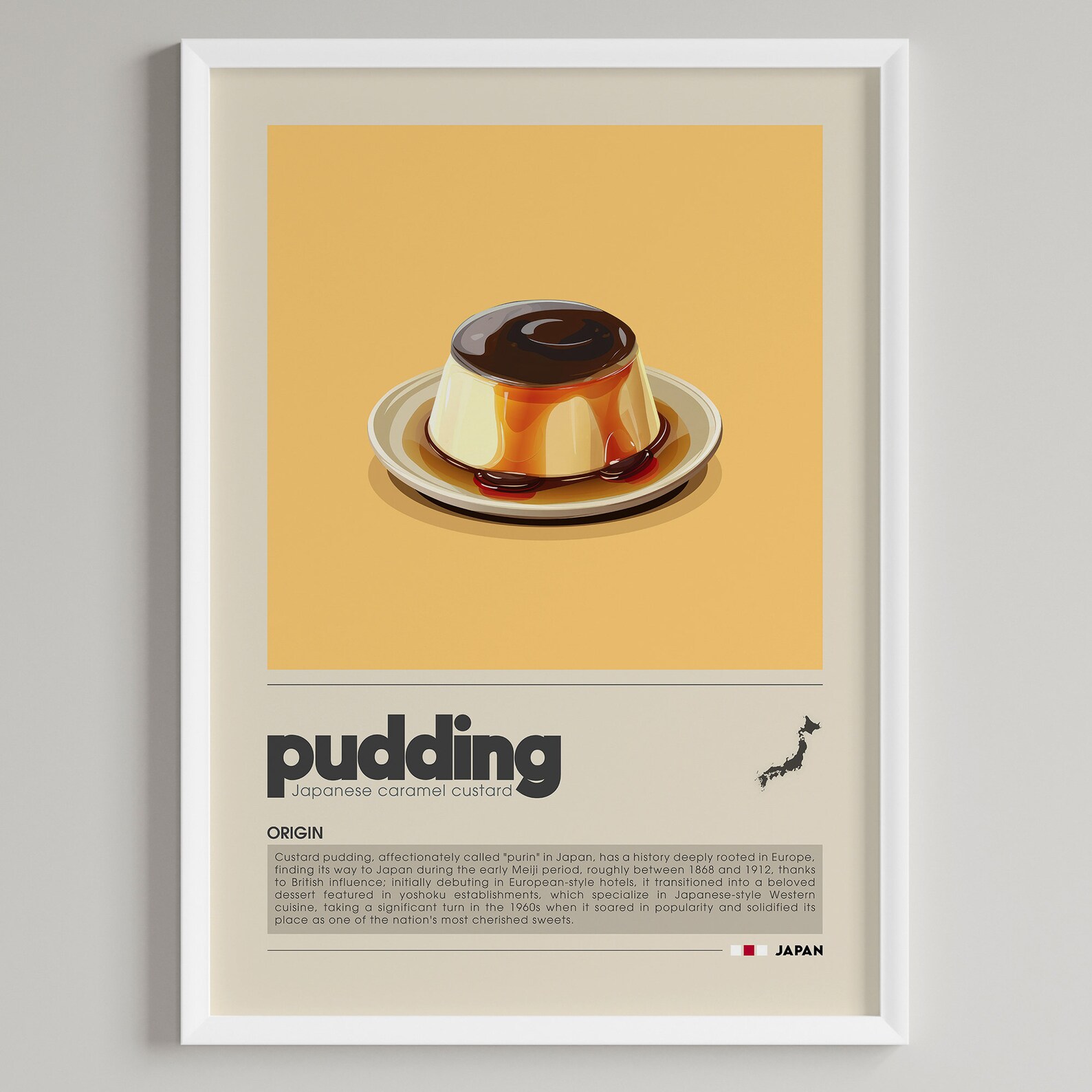 Pudding Poster | Minimalist Japanese Dessert Art Deco | Kitchen, Cafe ...