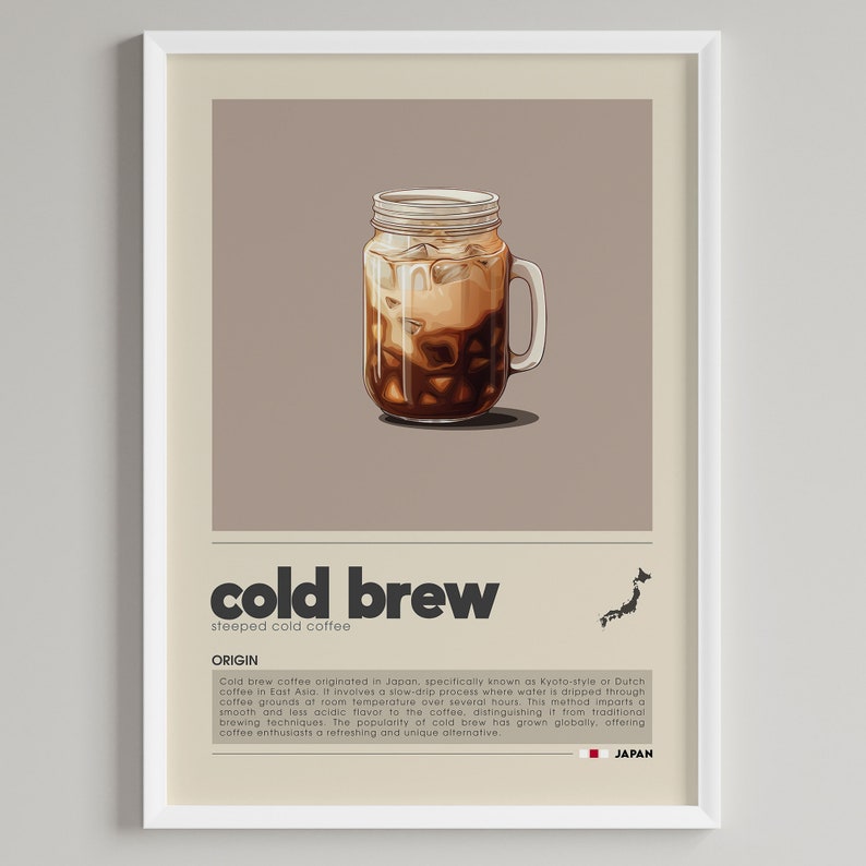 Cold Brew Poster | Minimalist Japanese Coffee Art | Caffe Illustration ...