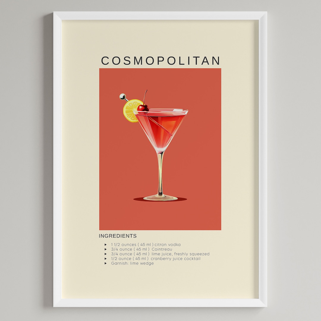 Cosmopolitan Cocktail Poster | Classic Minimalist Bar Cart Decor ...