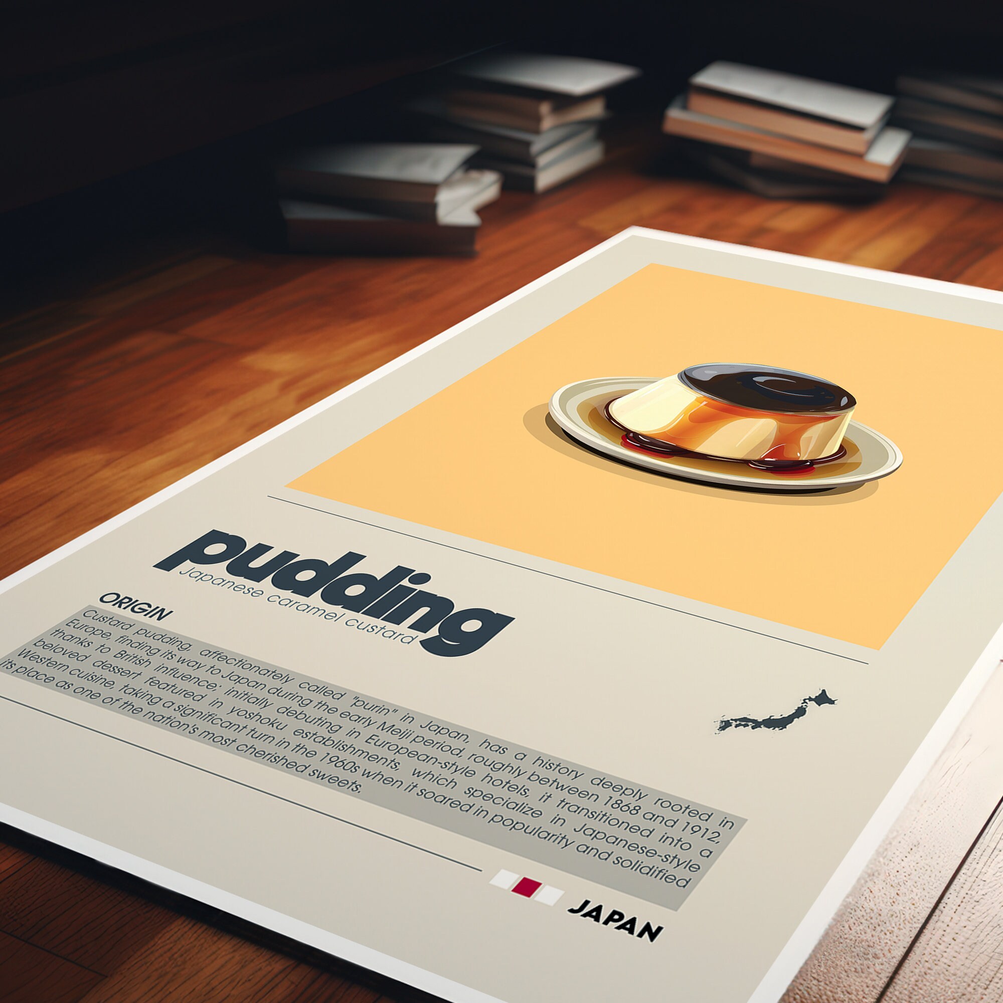 Pudding Poster Minimalist Japanese Dessert Art Deco Kitchen, Cafe ...