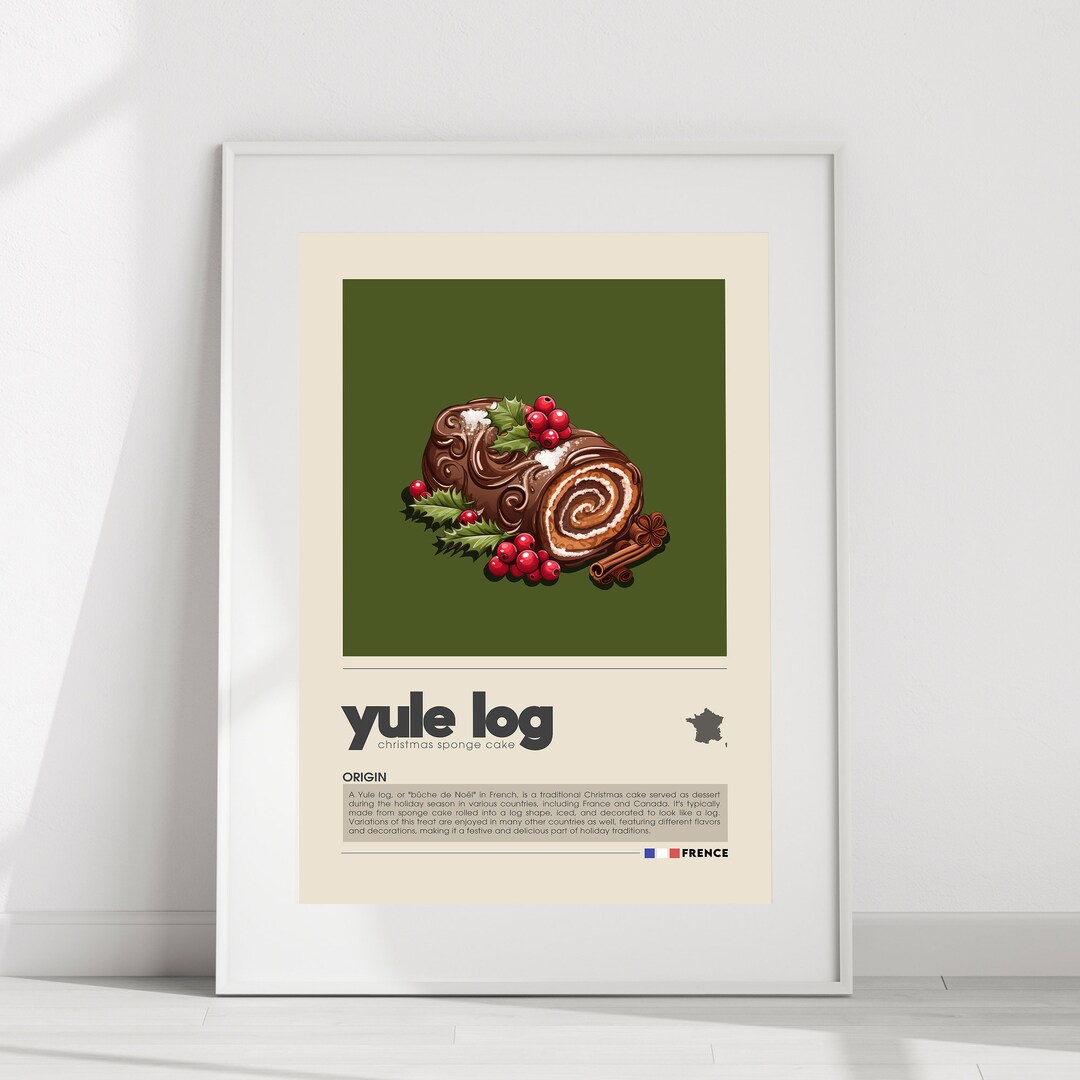 Yule Log Cake Poster Minimalist French Festive Dessert Art - Etsy