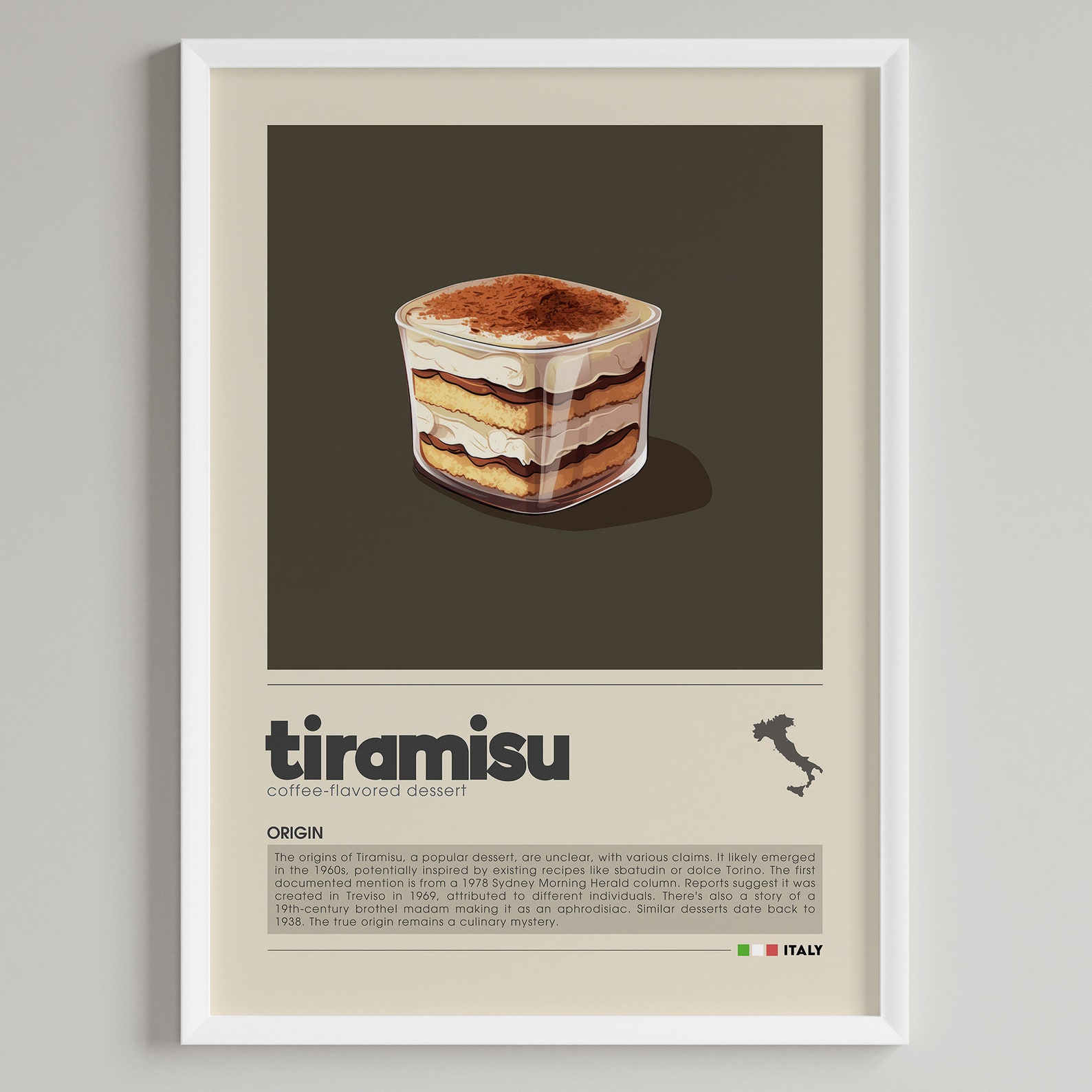 Tiramisu Poster Italian Food Art Kitchen & Cafe Wall Decor Minimalist ...