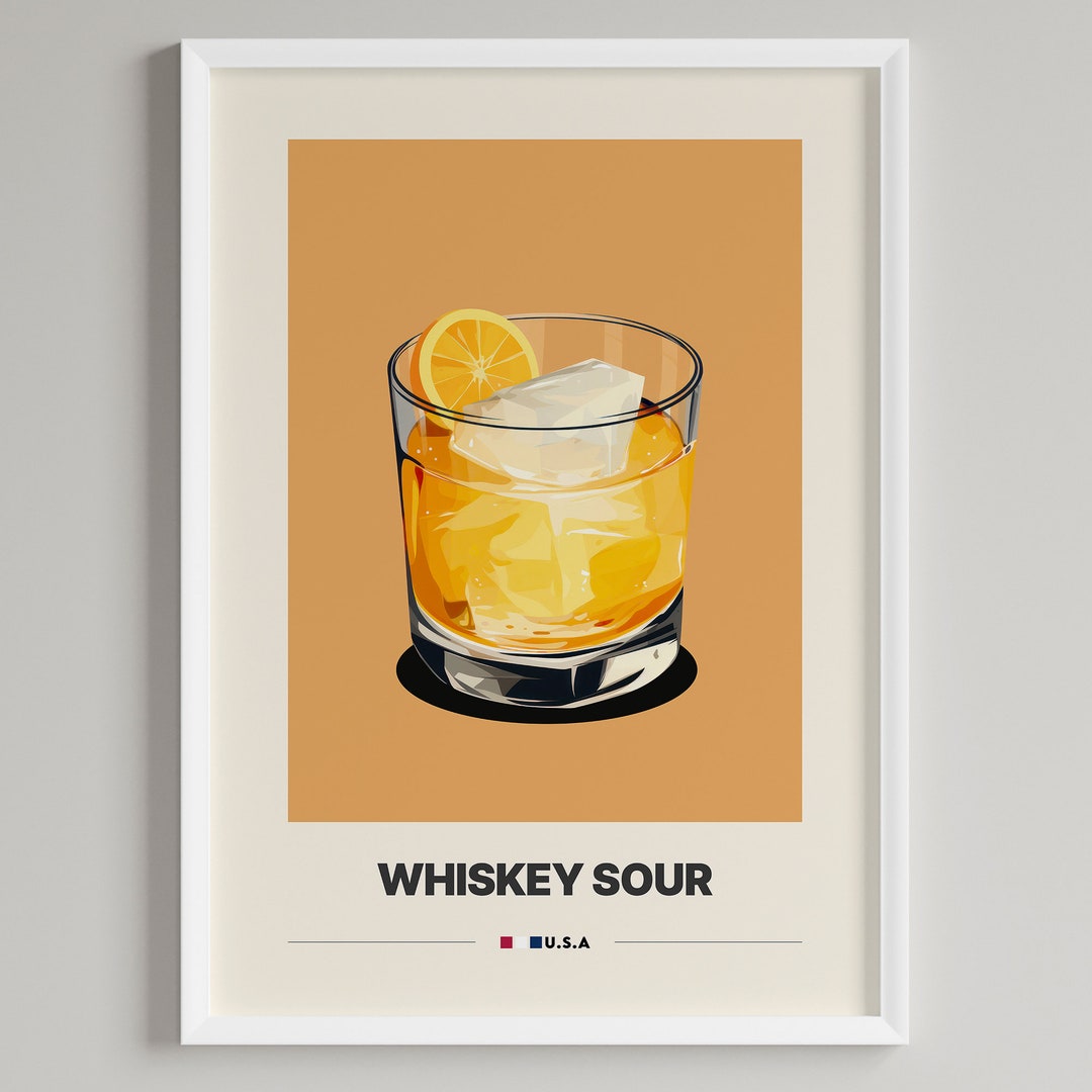 Whiskey Sour Cocktail Poster | Minimalist Bar Cart Decor | Printable ...