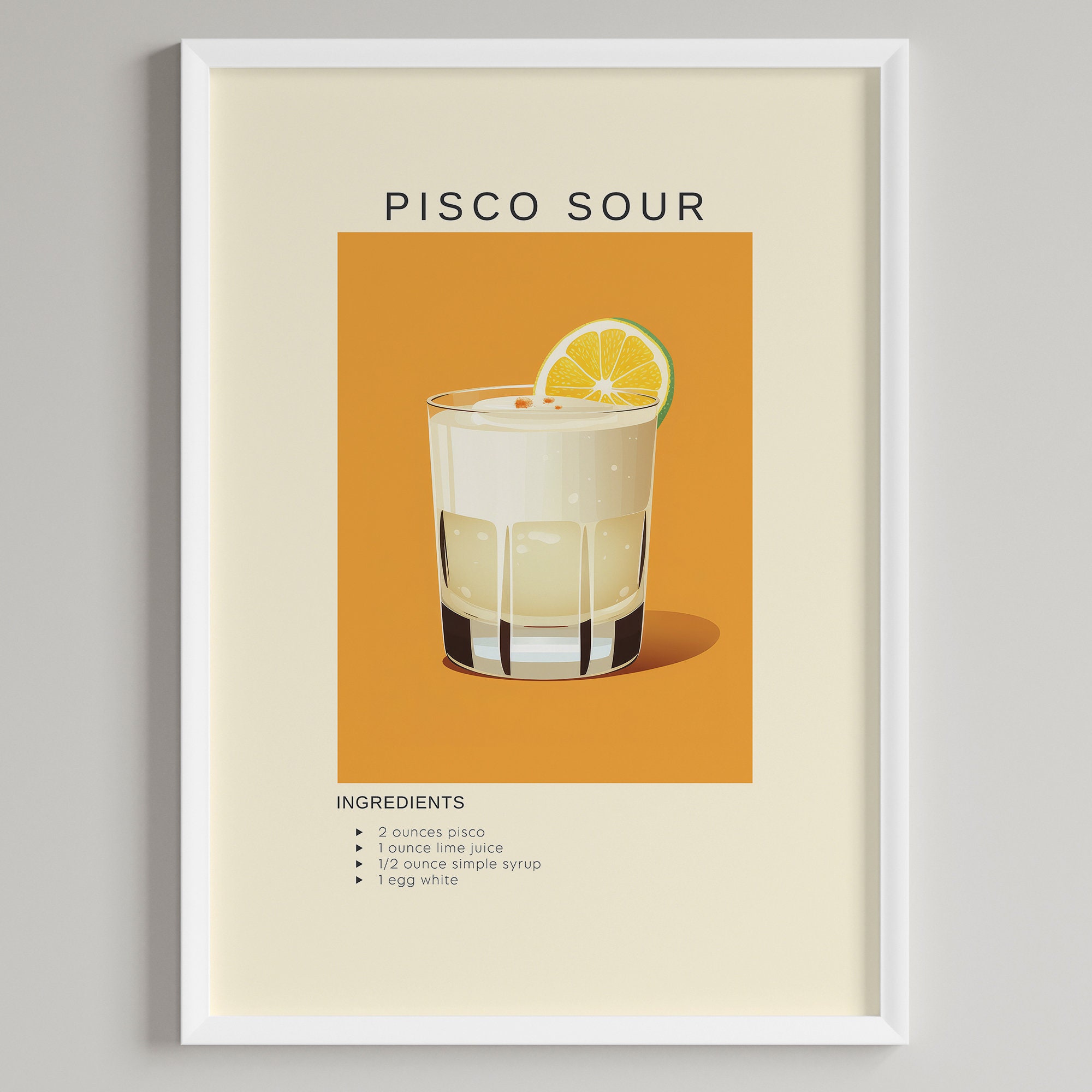 Pisco Sour Cocktail Print | Bar Cart Wall Decor | Alcohol Poster ...