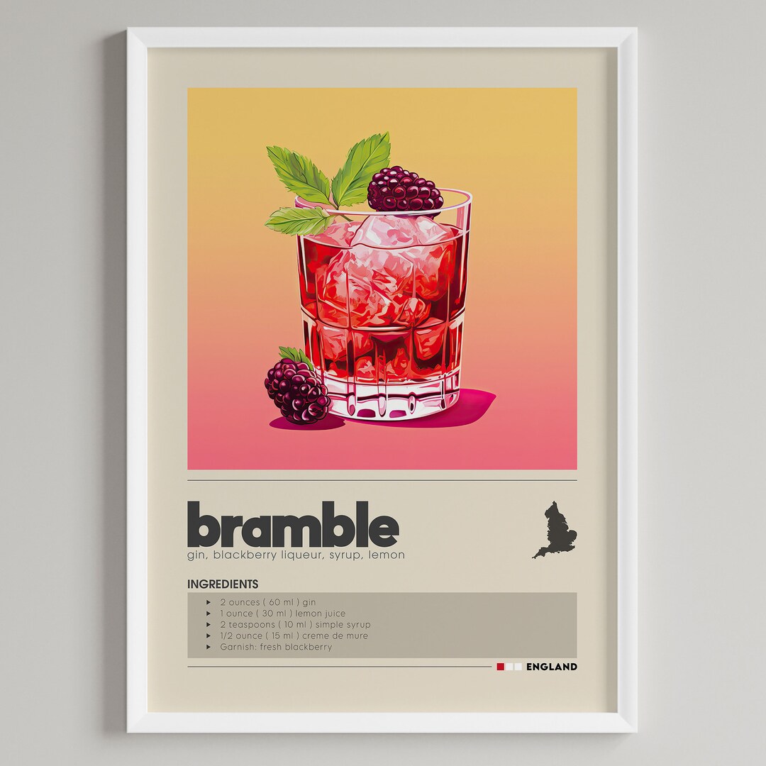 Bramble Cocktail Poster | Minimalist Bar Cart Decor | Printable Digital ...