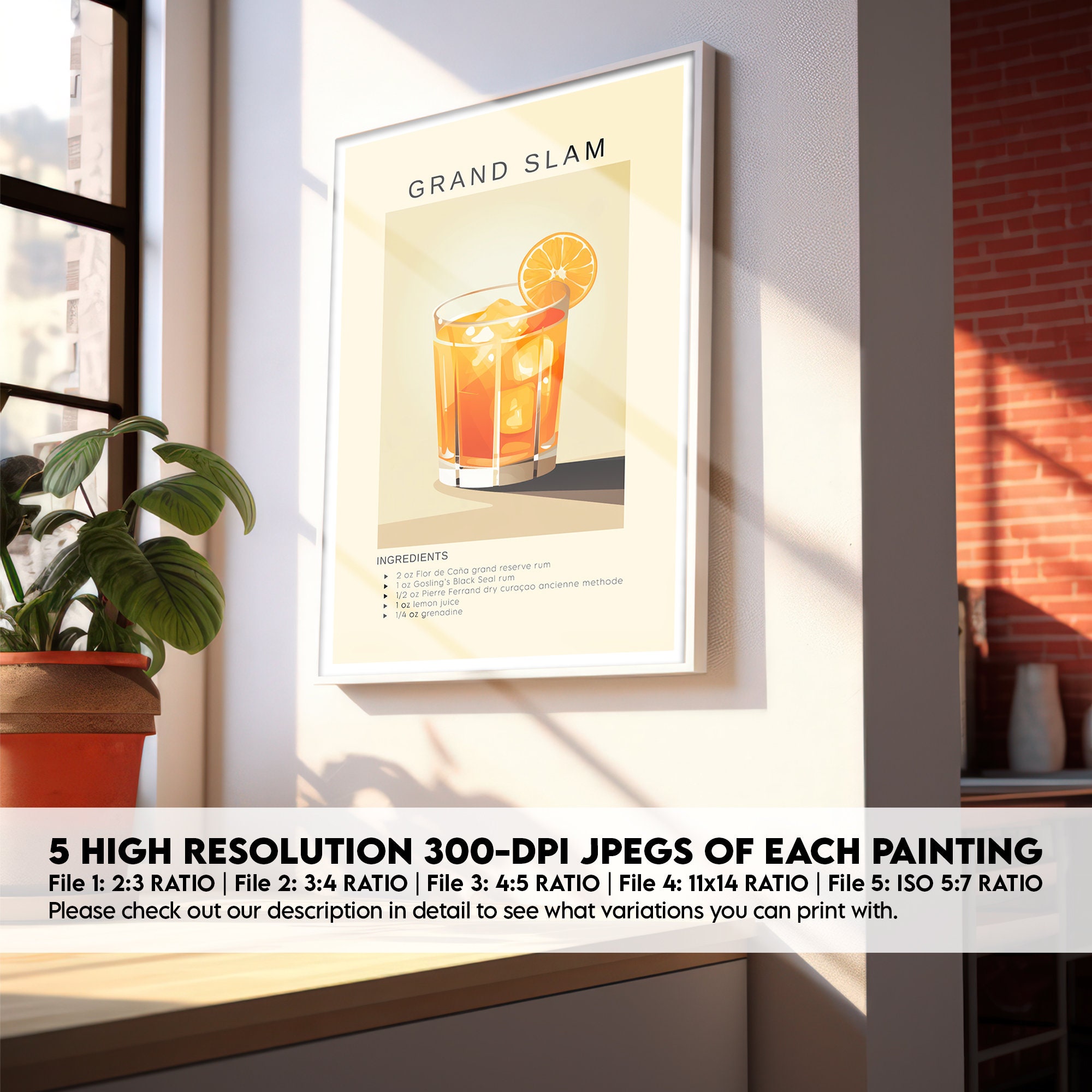 Grand Slam Cocktail Art Print Bar Cart Wall Decor Printable Alcohol Wall Art Digital Download