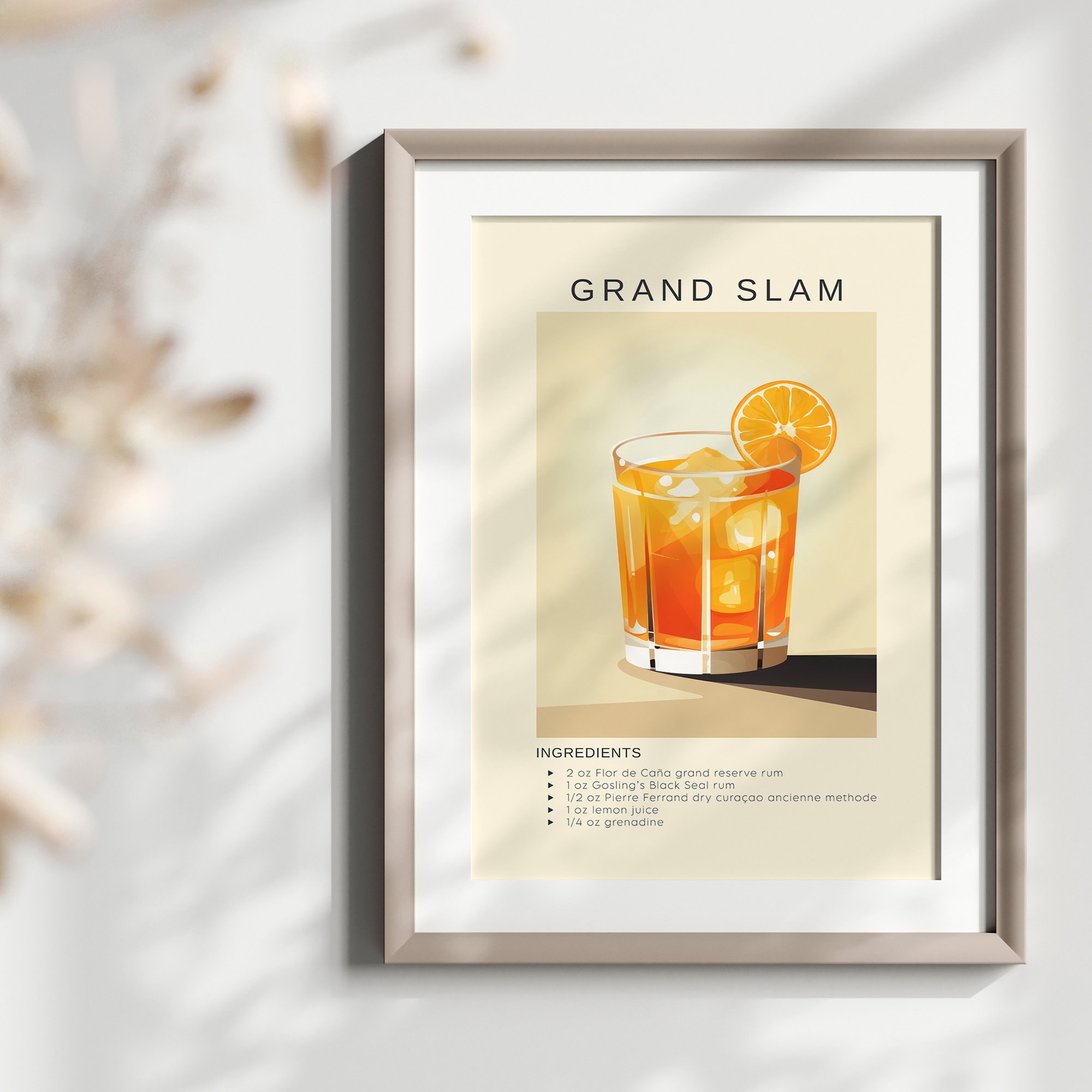 Grand Slam Cocktail Art Print Bar Cart Wall Decor Printable Alcohol Wall Art Digital Download