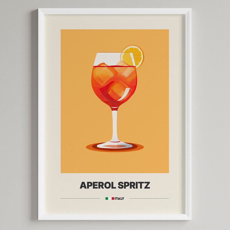 Aperol Spritz Cocktail Poster | Minimalist Bar Cart Decor | Printable ...