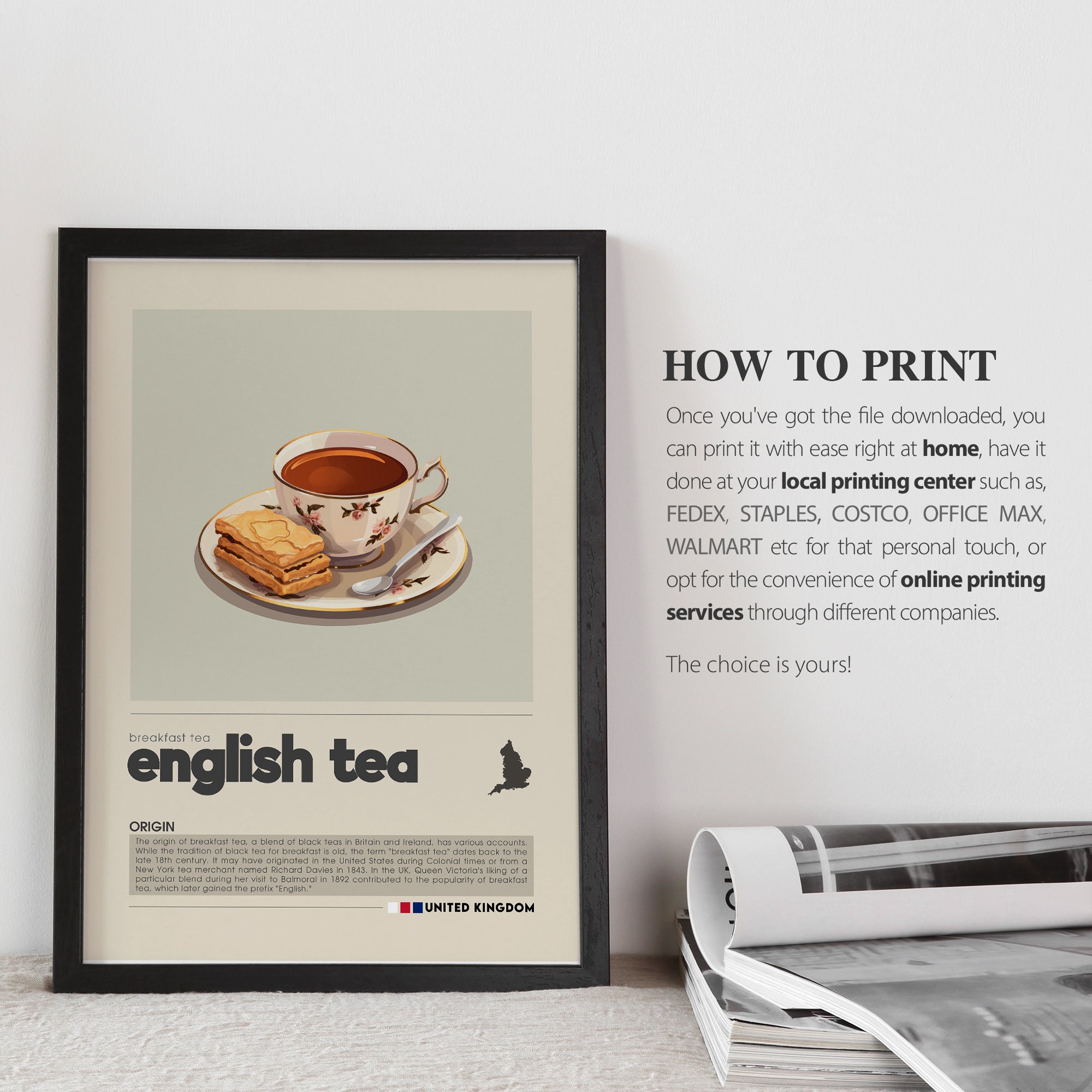 English Tea Poster Minimalist Drink Art European Breakfast Tea Print ...
