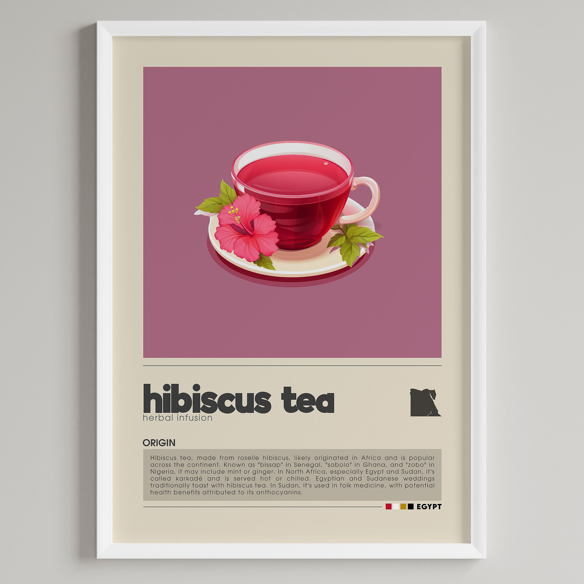 Hibiscus Tea Poster Minimalist Drink Art Classic Egyptian Tea Print ...
