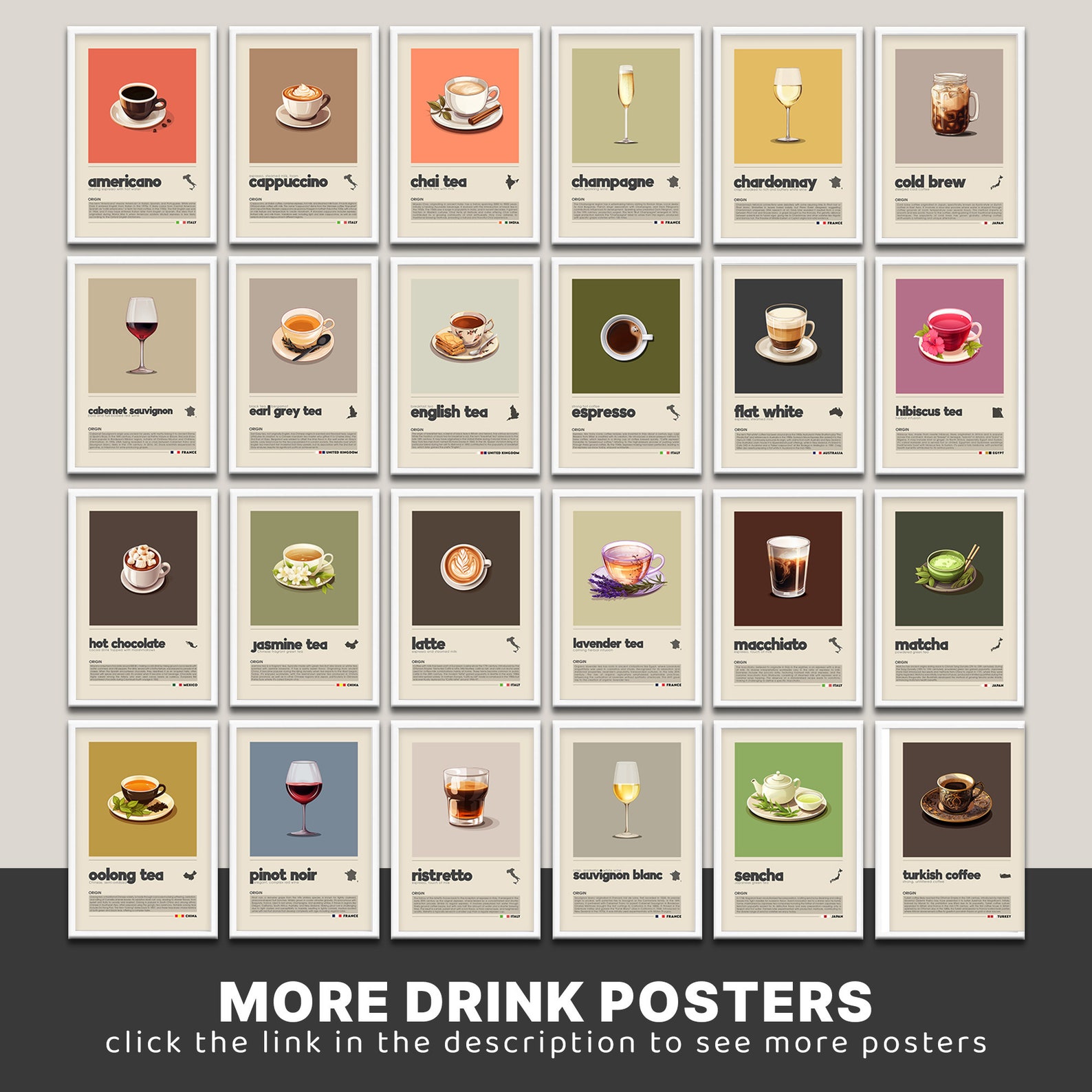 Coffee Poster Set | Minimalist Cafe Decor | Gallery Wall of 6 ...