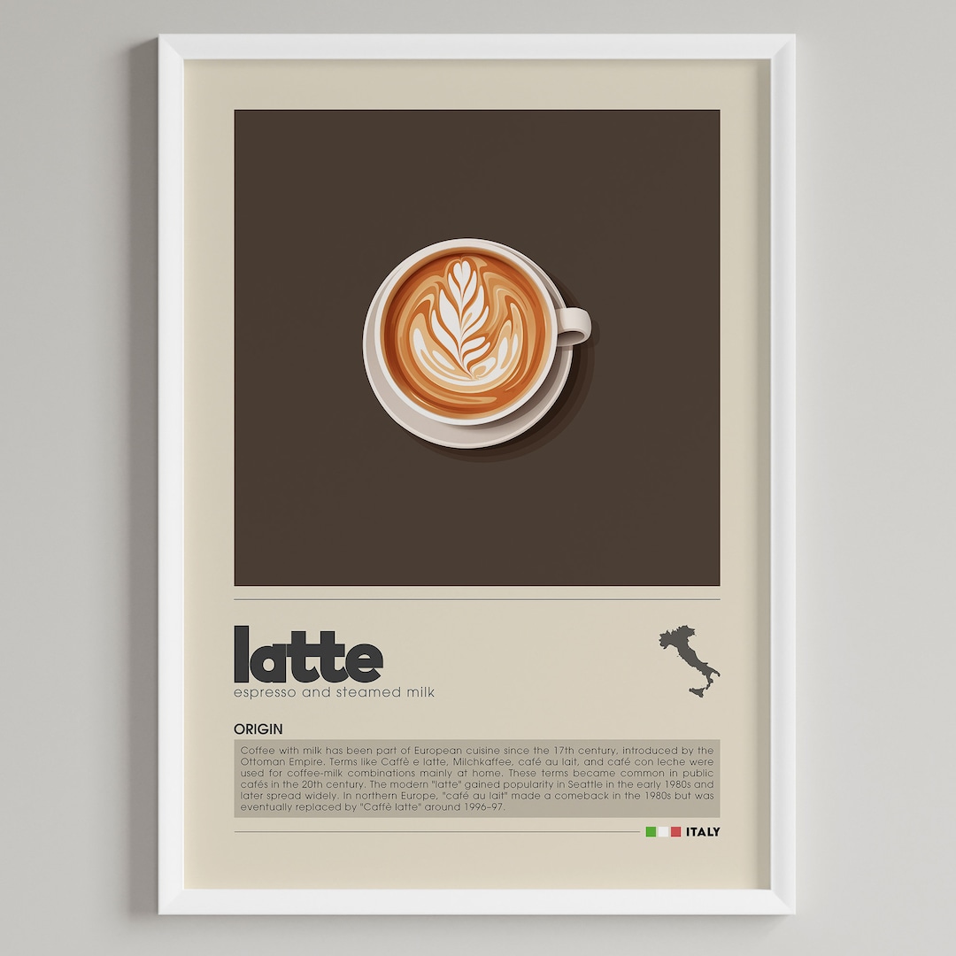 Latte Poster | Minimalist Italian Coffee Art | Caffe Illustration ...