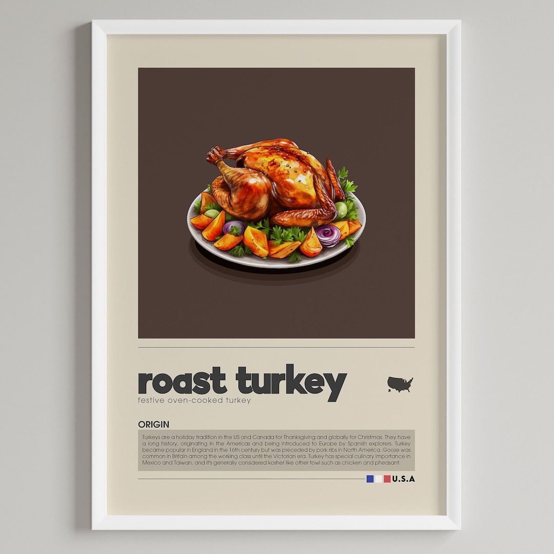 Roast Turkey Poster: American Food Art, Kitchen Decor (digital Download ...