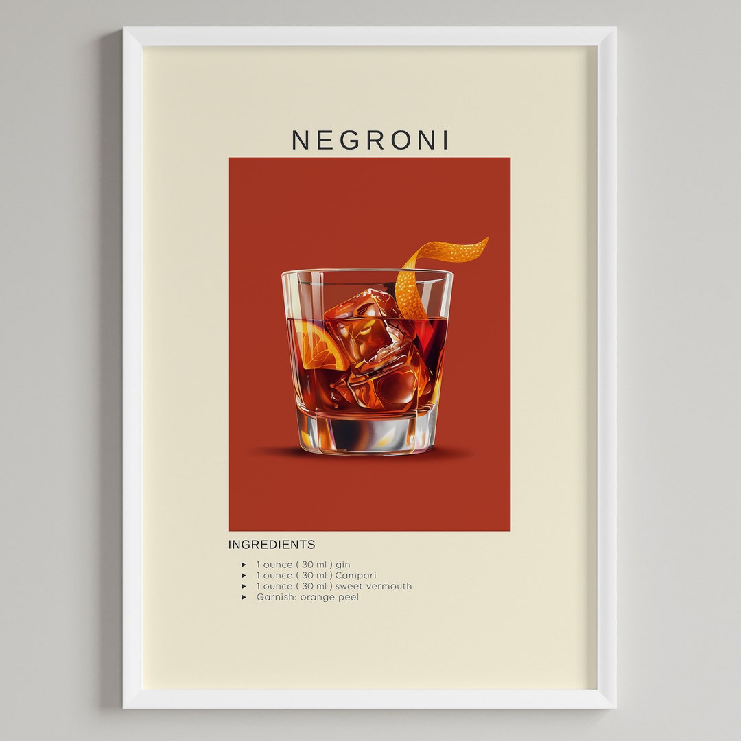 Negroni Cocktail Poster | Minimalist Bar Cart Decor | Gin Lover ...