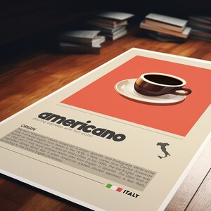 Americano Poster | Minimalist Italian Coffee Art | Caffe Illustration ...