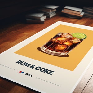 Rum N Coke Cocktail Poster | Minimalist Bar Cart Decor | Printable ...