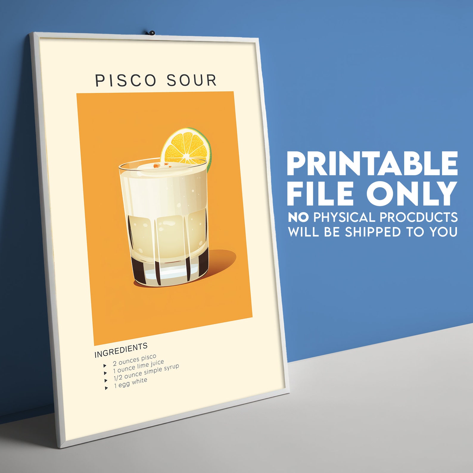 Pisco Sour Cocktail Print | Bar Cart Wall Decor | Alcohol Poster ...