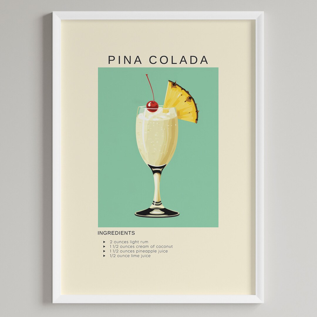 Pina Colada Cocktail Print | Minimalist Bar Cart Decor | Classic Drink ...