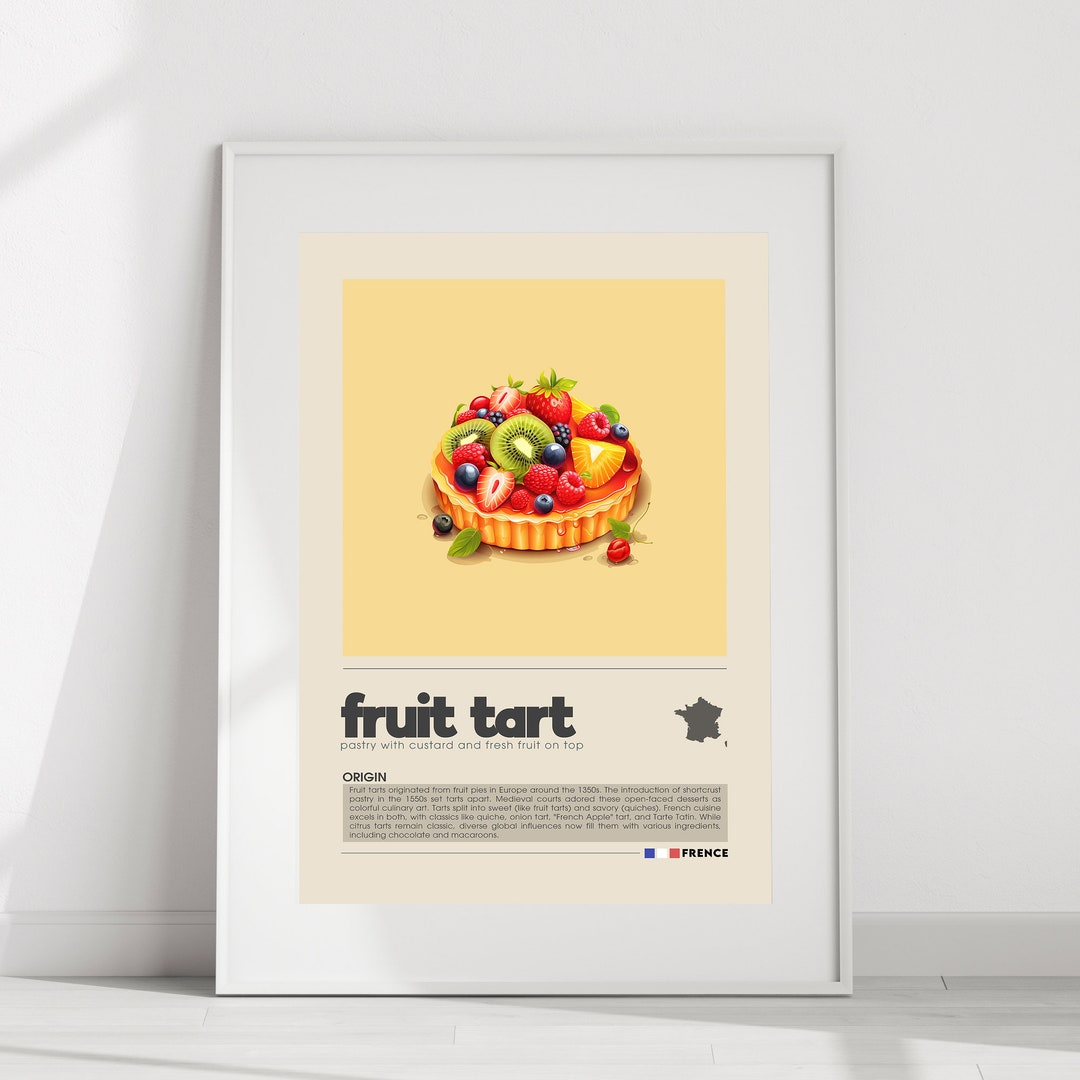 Fruit Tart Poster Minimalist French Dessert Art Kitchen Wall - Etsy