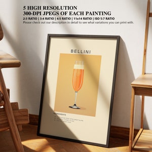 Bellini Cocktail Poster | Minimalist Bar Cart Decor | Printable Digital ...