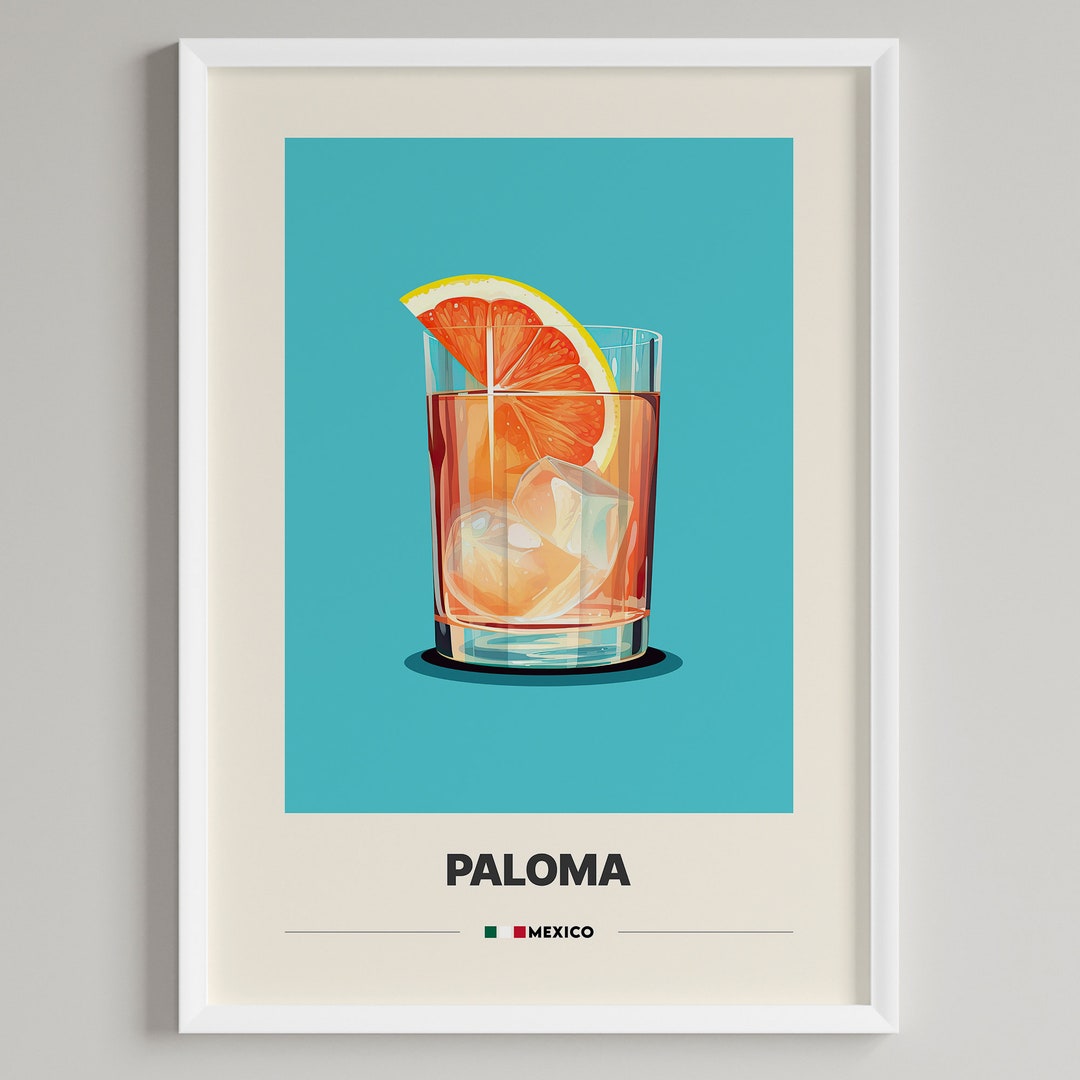 Paloma Cocktail Poster | Minimalist Bar Cart Decor | Printable Digital ...