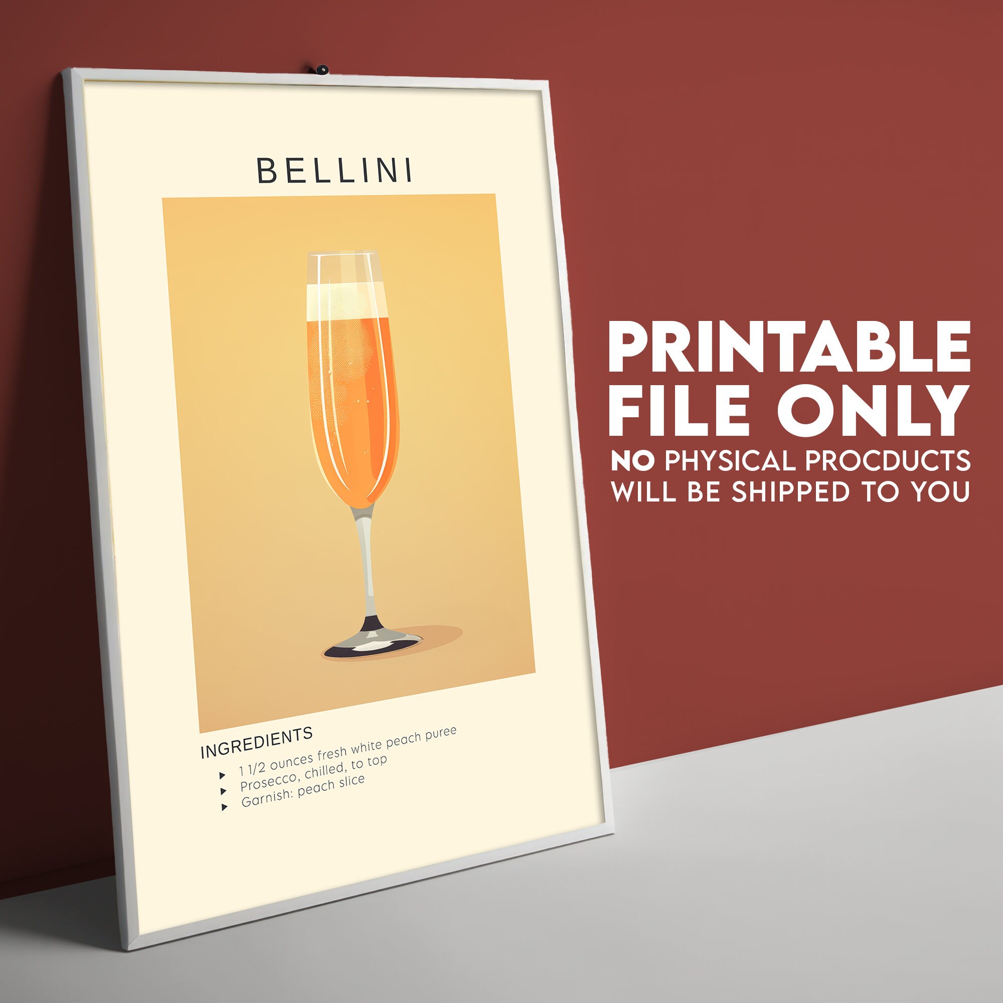 Bellini Cocktail Poster | Minimalist Bar Cart Decor | Printable Digital ...