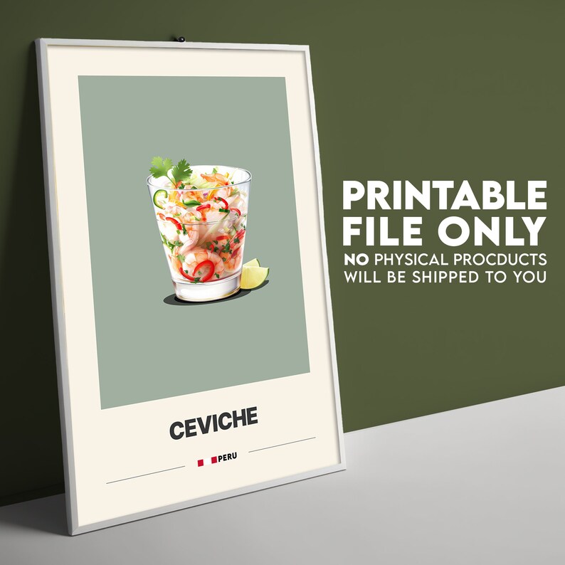 Ceviche Poster | Peruvian Food | Minimalist Cafe Art Deco | Printable ...