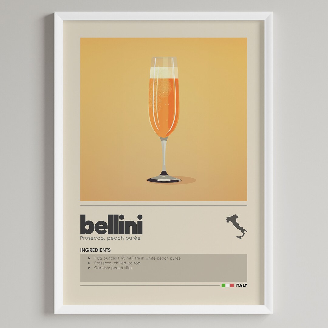 Bellini Cocktail Poster | Minimalist Bar Cart Decor | Printable Digital ...