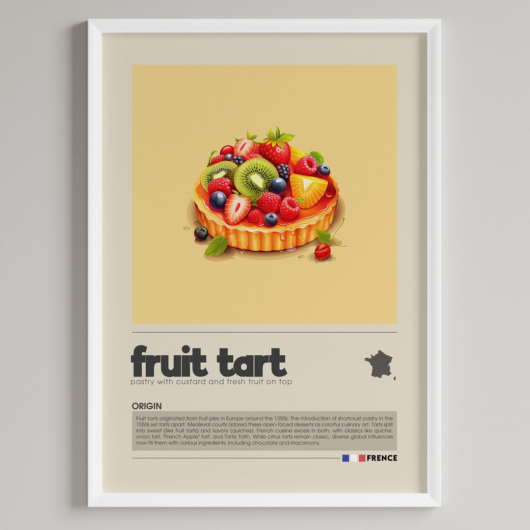 Fruit Tart Poster | Minimalist French Dessert Art Deco | Kitchen, Cafe ...