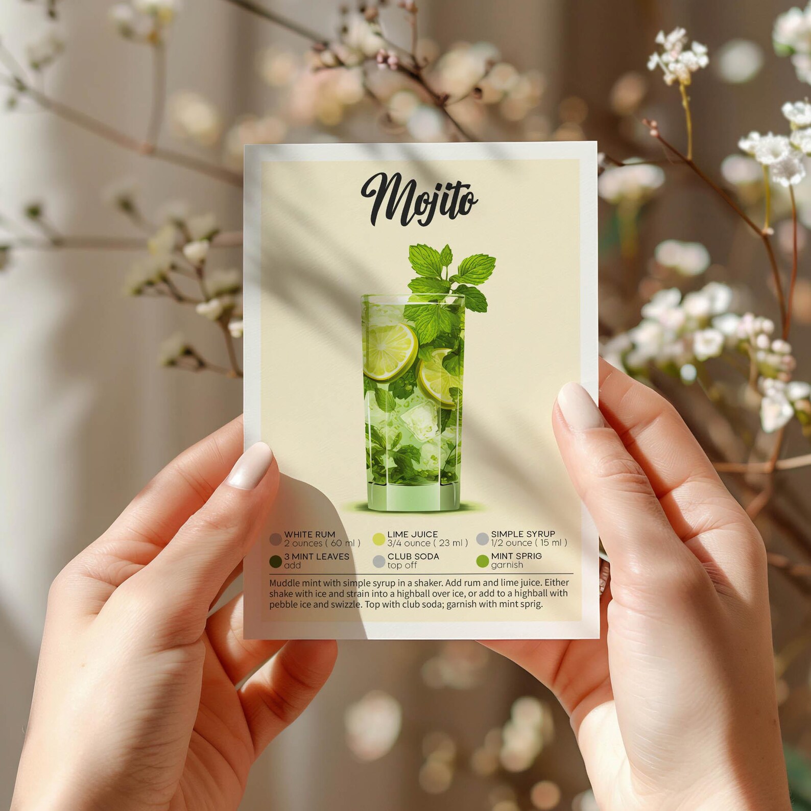 Printable Mojito Recipe Card Set: Bar Cart Art (digital Download 5x7 ...