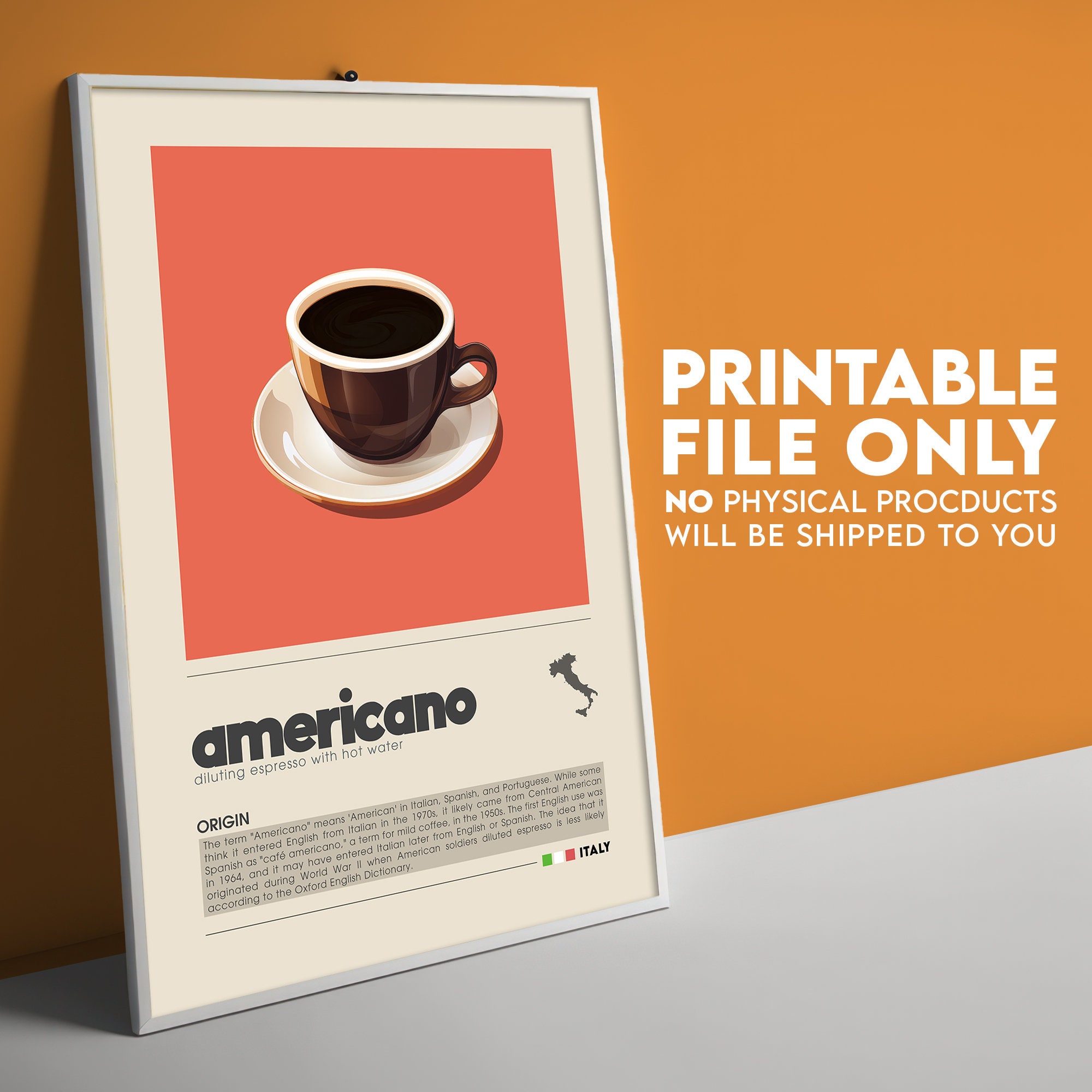 Americano Poster Minimalist Italian Coffee Art Caffe Illustration Cafe ...